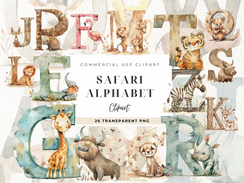 Safari Alphabet Clipart, Alphabet Letters Bundle, Jungle Animals ...