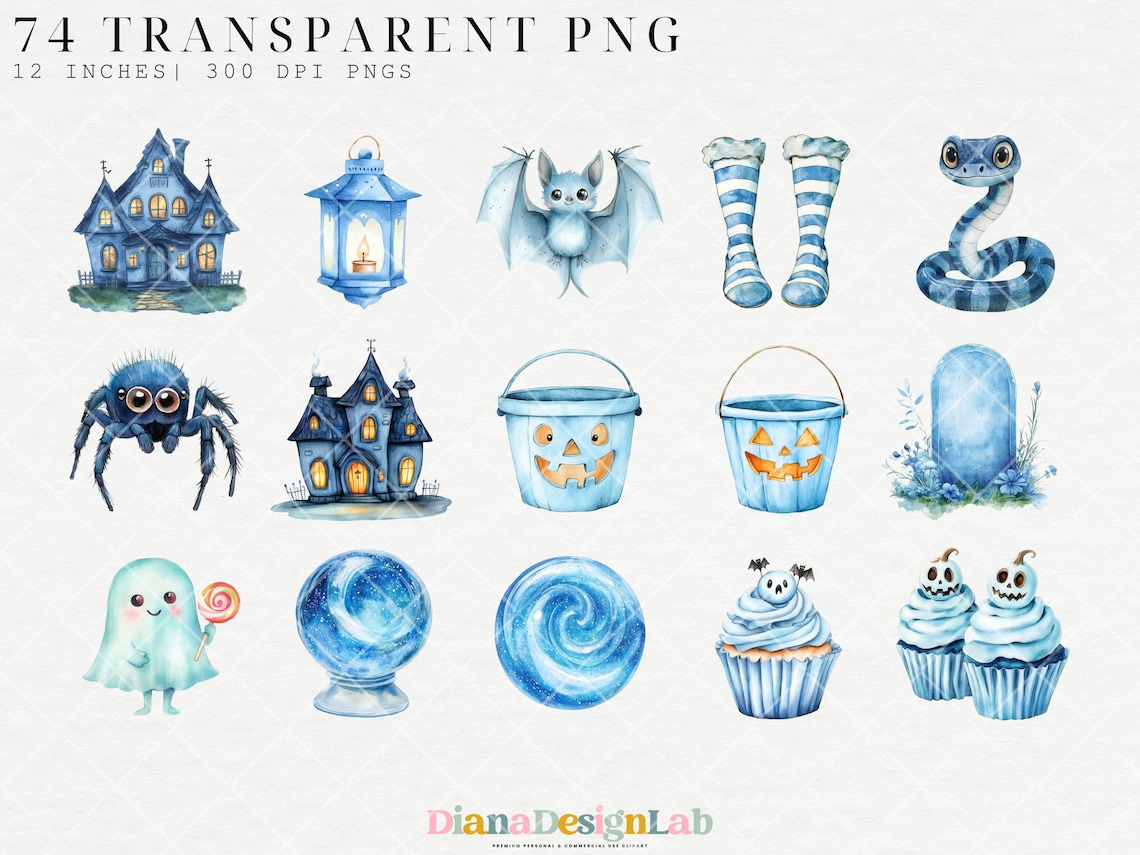 Blue Ghost Clipart, Halloween Clipart, Party Decor, Blue Pumpkin Clip ...