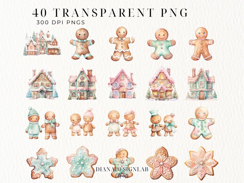 Pastel Gingerbread Clipart, Gingerbread House Clipart, Pink Christmas ...