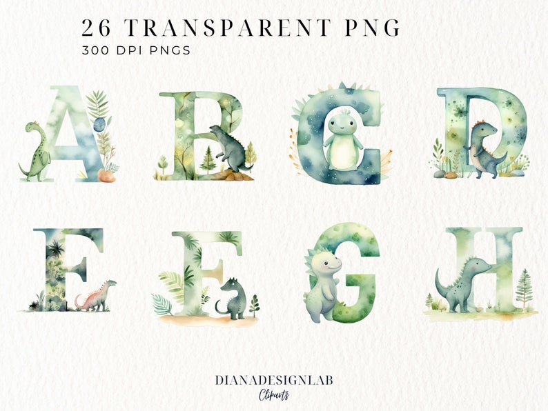 Dino Alphabet Clipart, Dinosaur Kids Alphabet, Sublimation Monogram ...