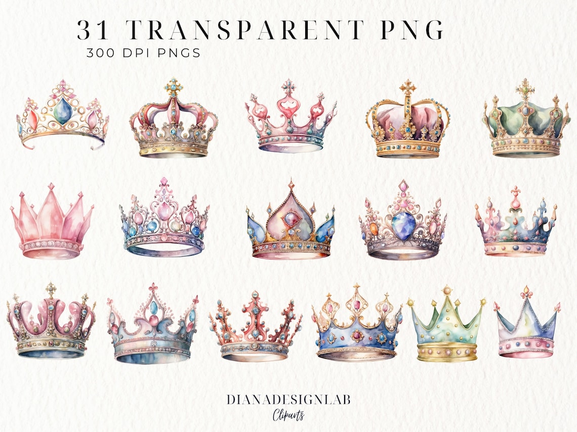 Crowns Watercolor Clip Art, Commercial Use, Transparent Pngs, Royal ...