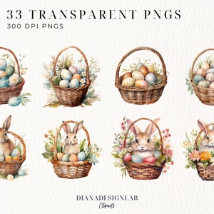 Easter Bunny Basket Clipart, Easter Basket, Bunny Clip Art, Card Making ...