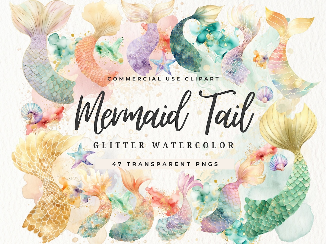 Watercolor Mermaid Tail Clipart, Instant Download, Pastel Mermaid ...