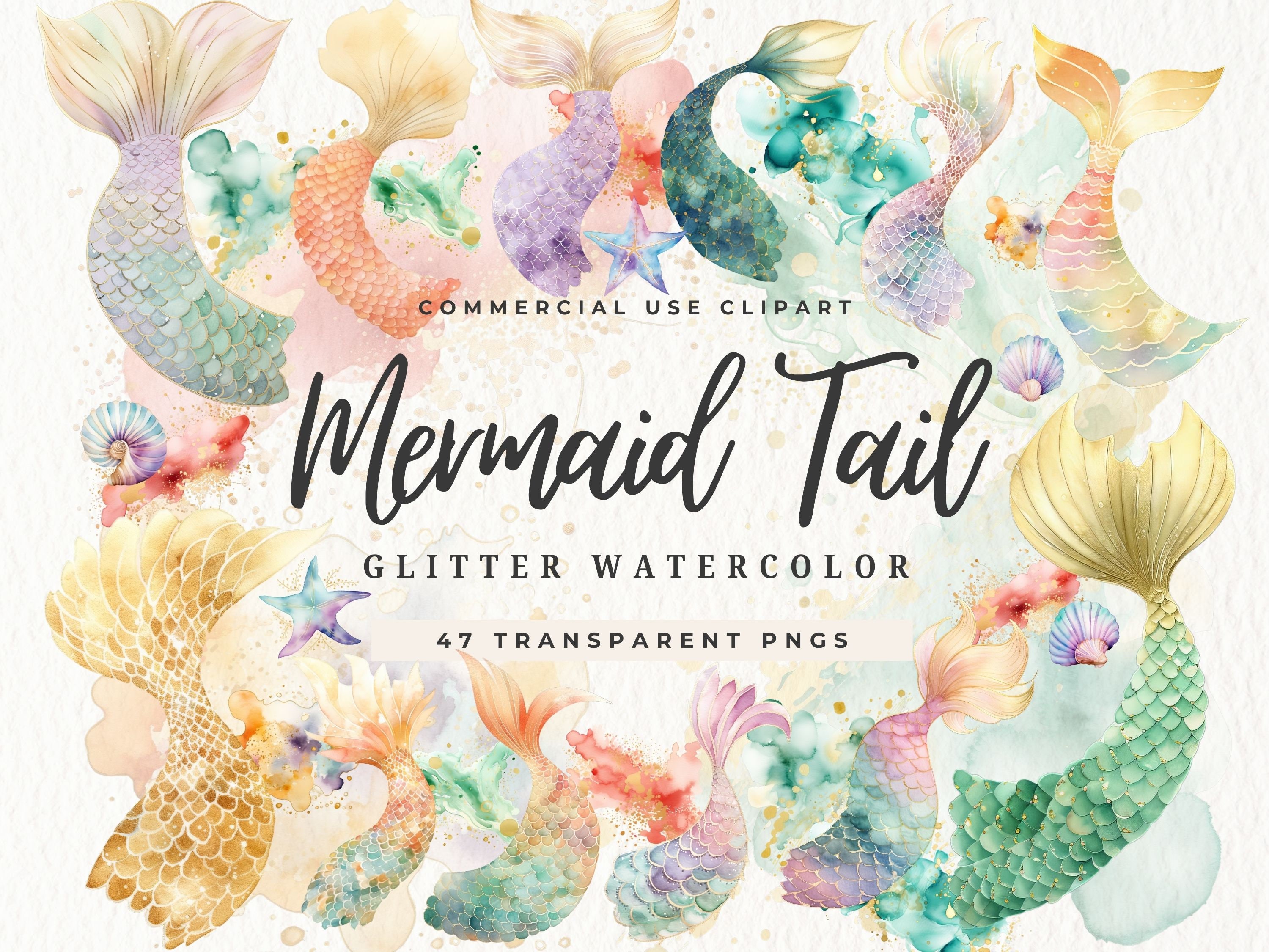 Watercolor Mermaid Tail Clipart Instant Download Pastel - Etsy