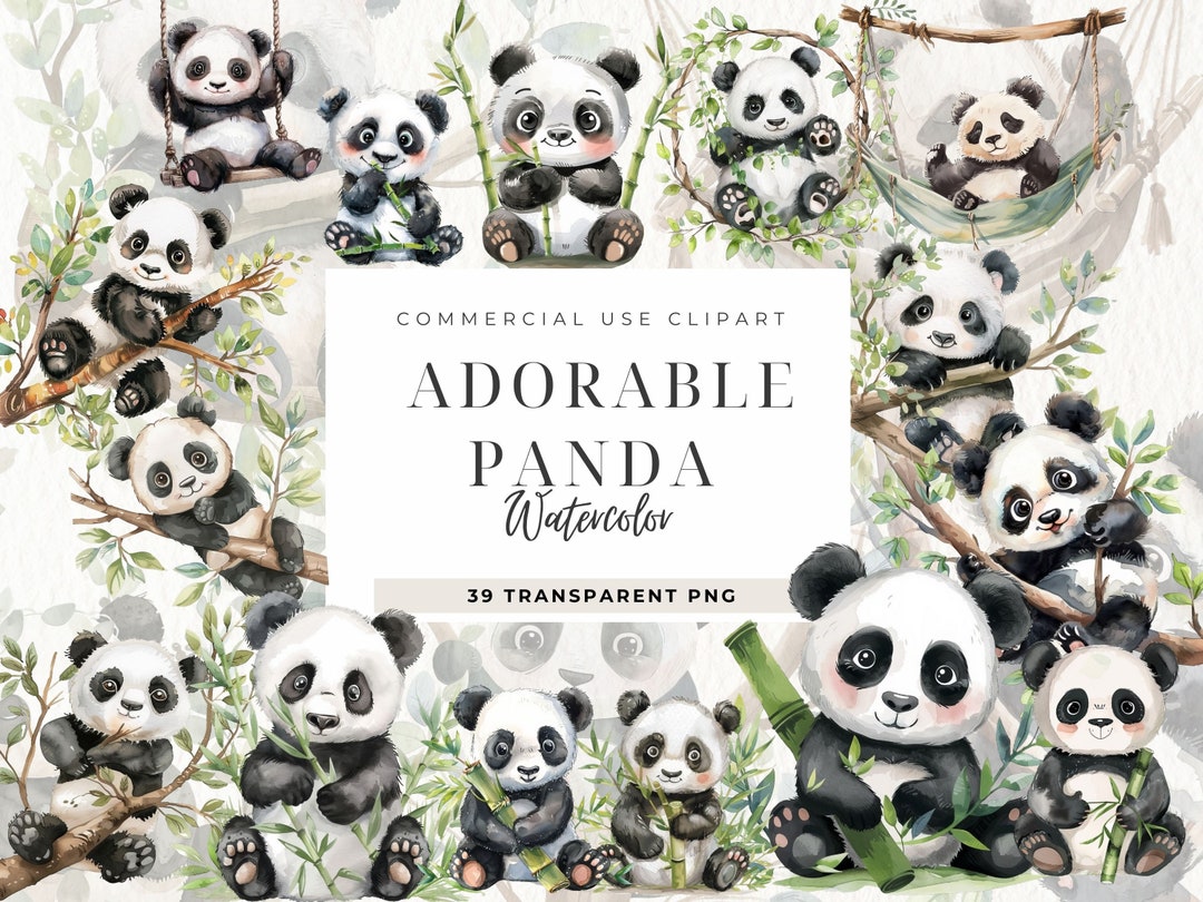 Cute Panda Watercolor Clipart, Commercial Use, Nursery Clip Art, Baby ...
