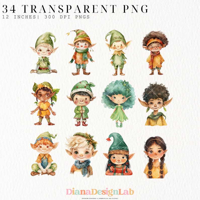 Watercolor Elf Clipart, Love Elves, Christmas Art, Forest Creatures ...