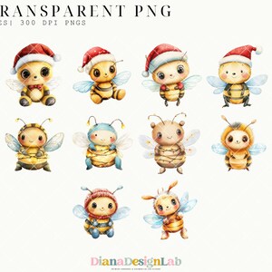 Christmas Bee Clipart, Xmas Honey Bee, Junk Journal, Digital Images ...