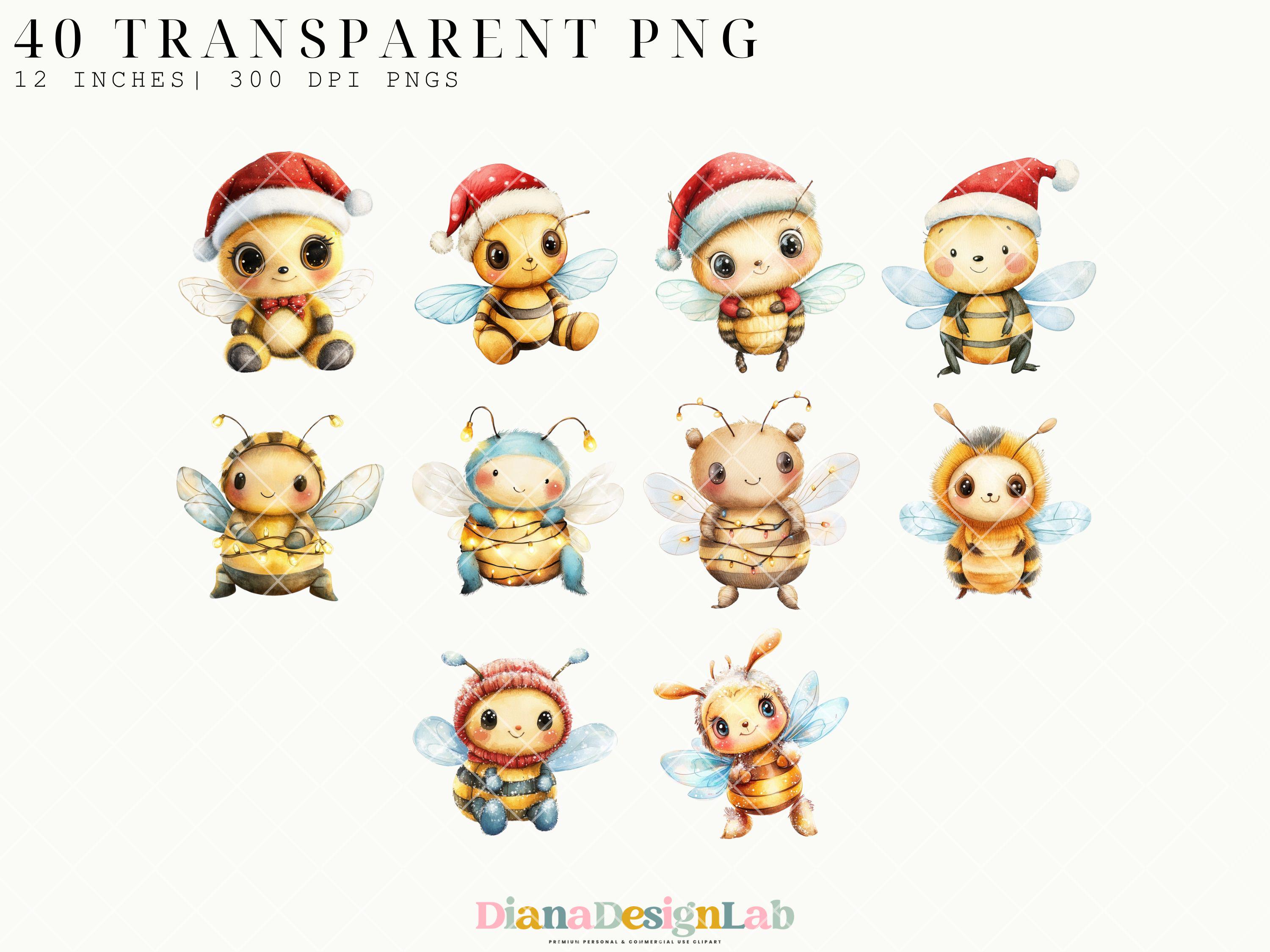 Christmas Bee Clipart, Xmas Honey Bee, Junk Journal, Digital Images ...