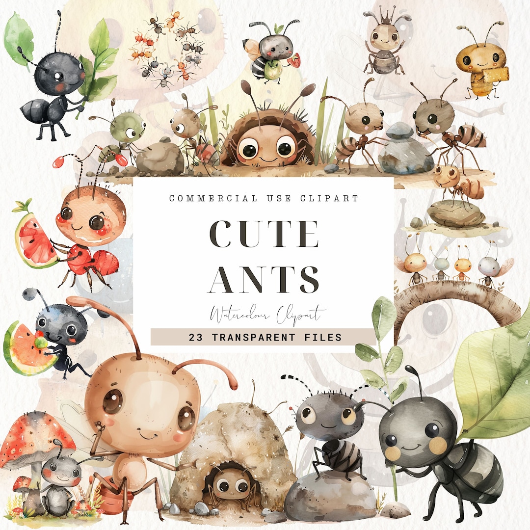 Watercolor Clipart Ants, , Baby Shower, Cute Baby Insect, Caricature ...