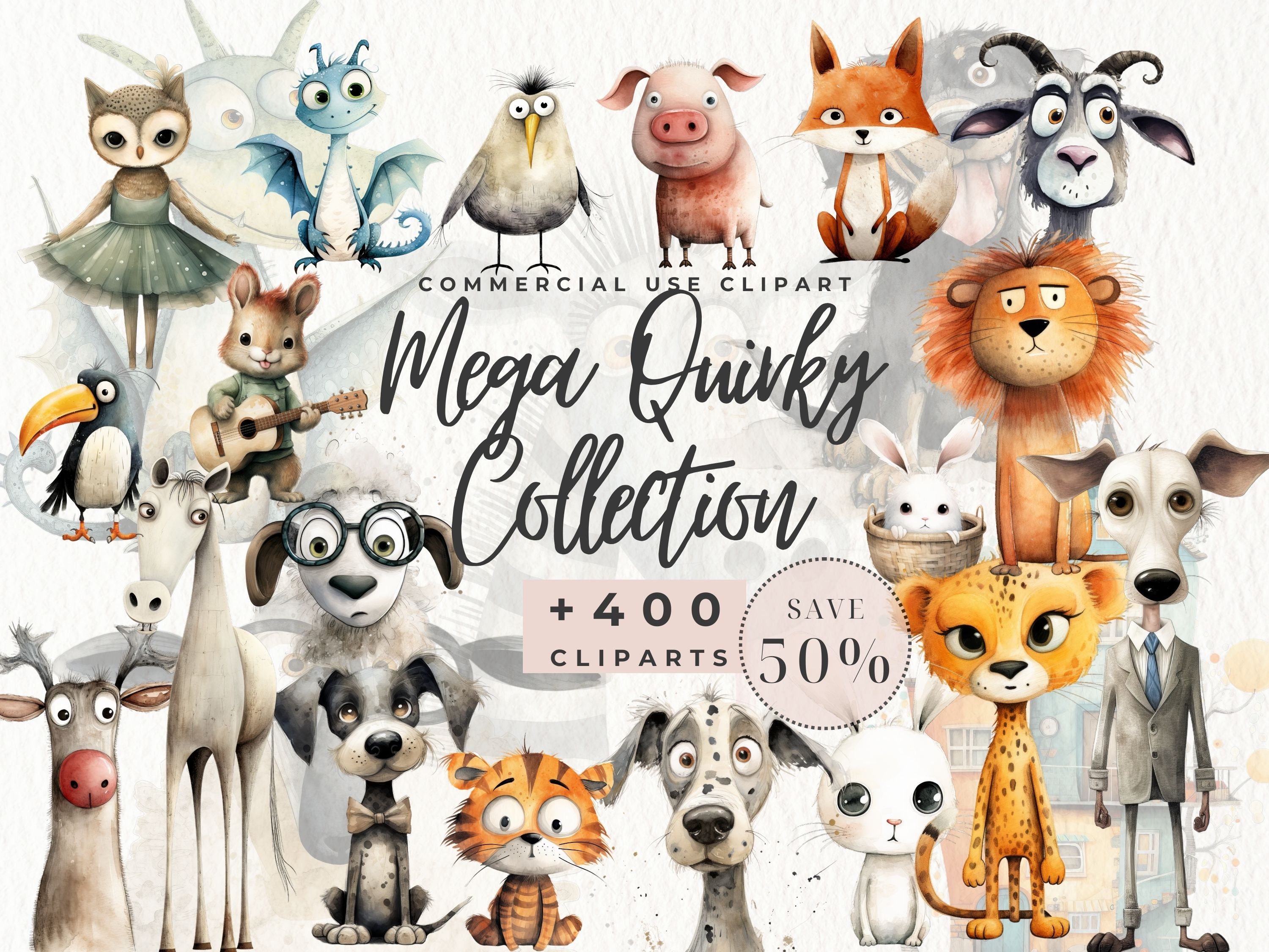 Quirky Animals Clipart, Mega Bundle, Digital Download, Memory Books ...