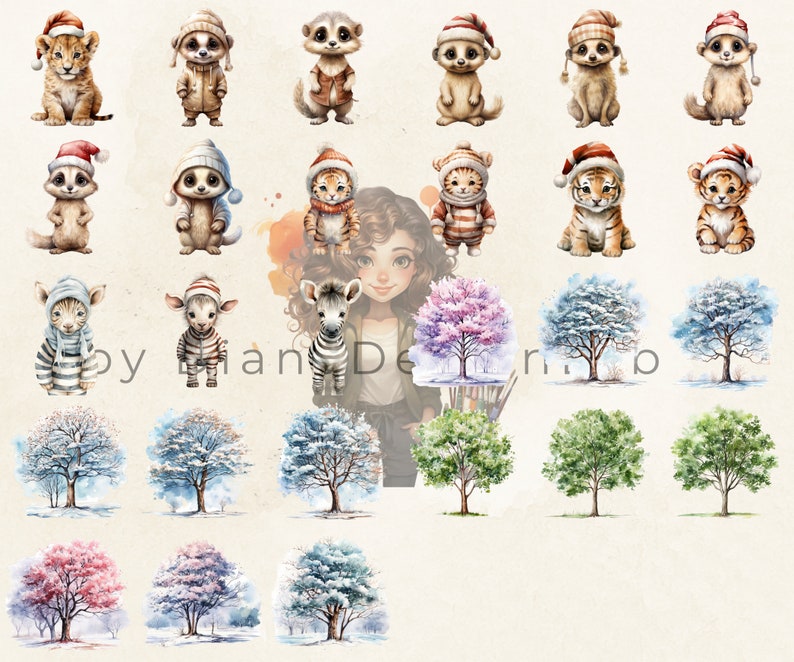 Safari Christmas Clipart Bundle, Winter Clipart, Safari Watercolor ...