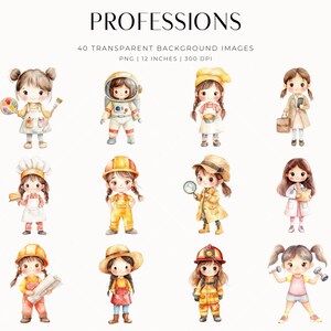 Professions Clipart Commercial, Girl Kids Graphic, Watercolor ...