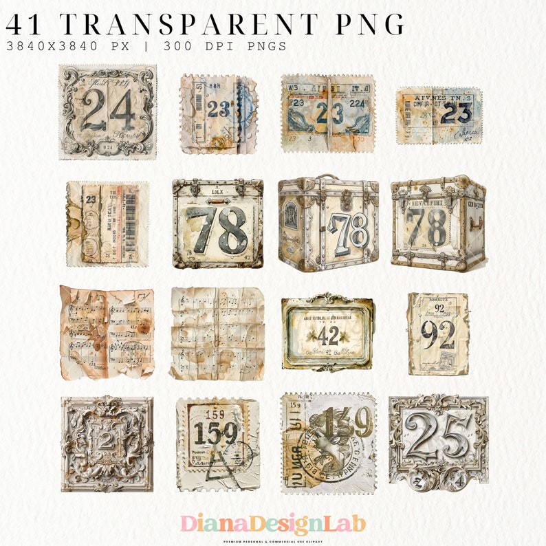 Number Junk Journal, Vintage Number, Tags Ephemera, Collage Sheets ...
