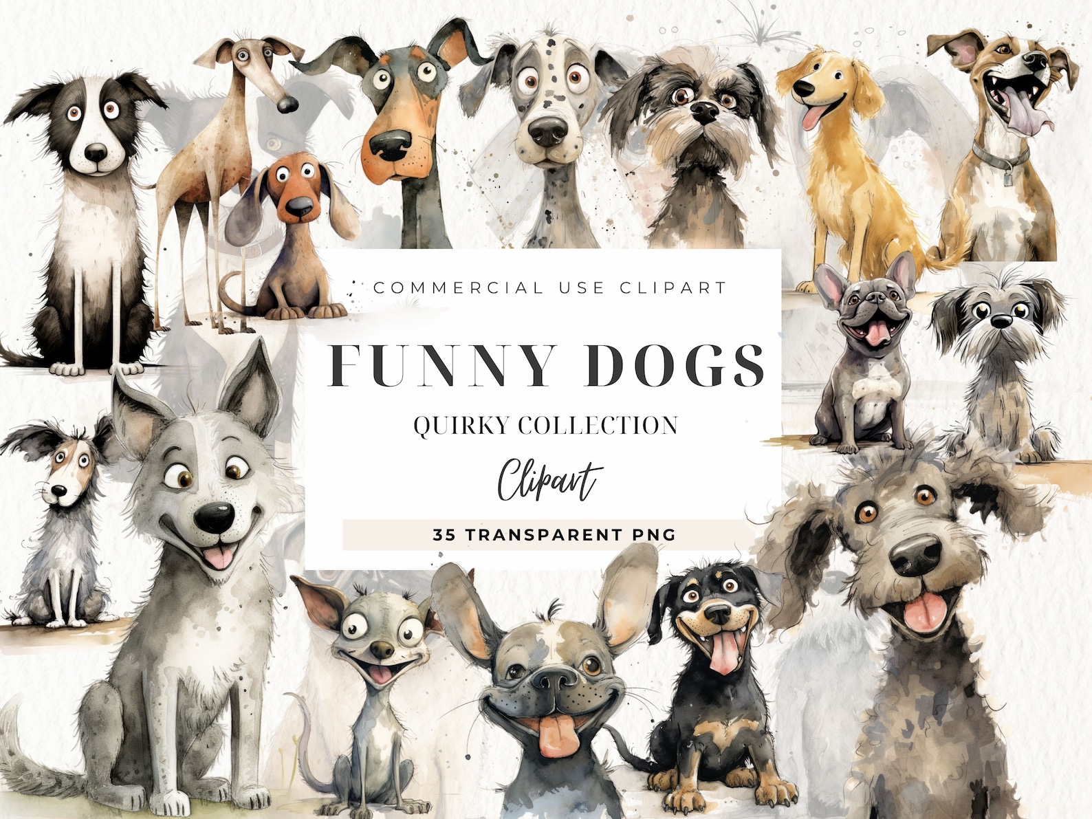 Quirky Dog Clipart, Whimsical Dogs Clip Art, Kawaii Dog, Quirky Dog ...