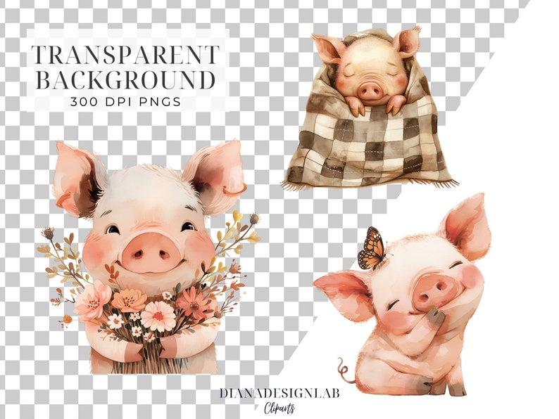 Pig Clipart, Farm Animals Clip Art, Pig Png, Watercolor Pigs, Cricut ...