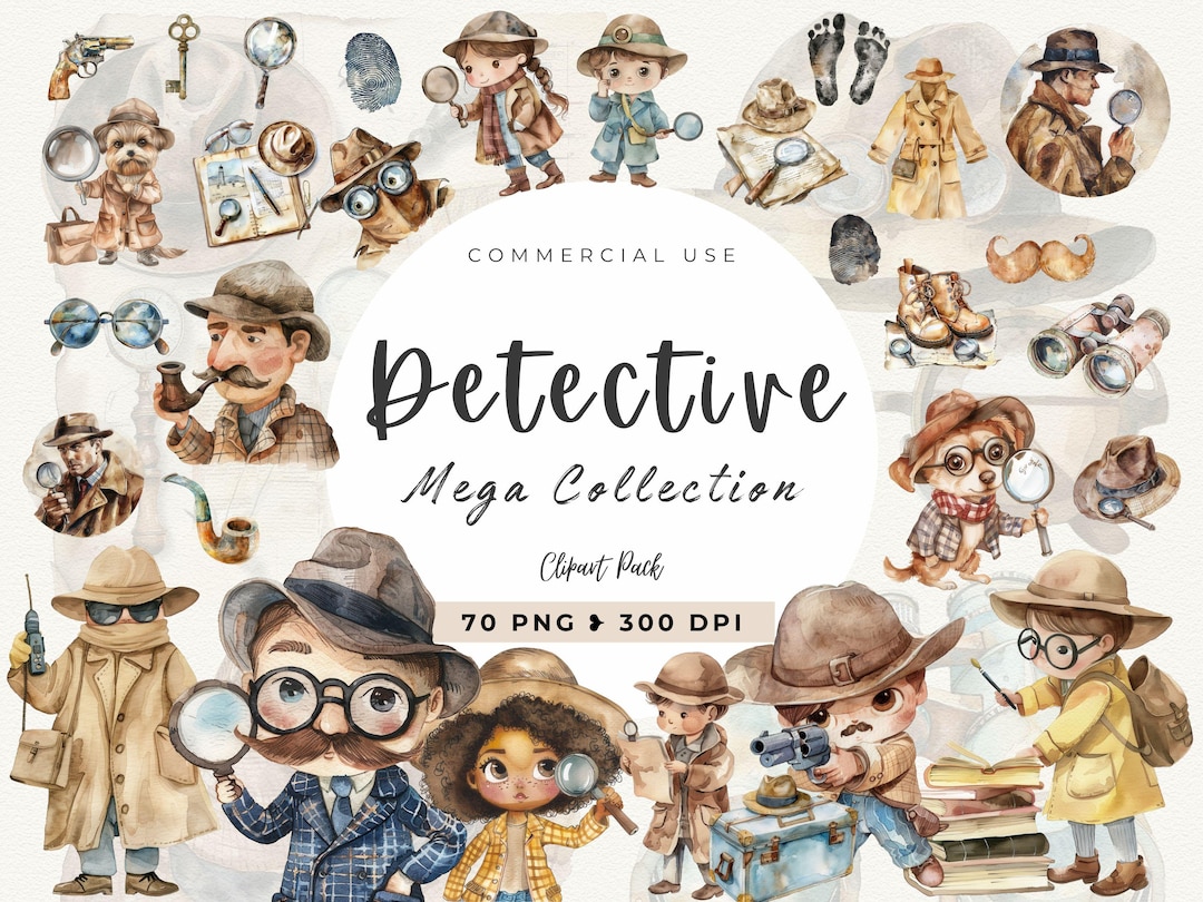 Watercolor Detective Clipart, Detective Graphics, Private Investigator ...