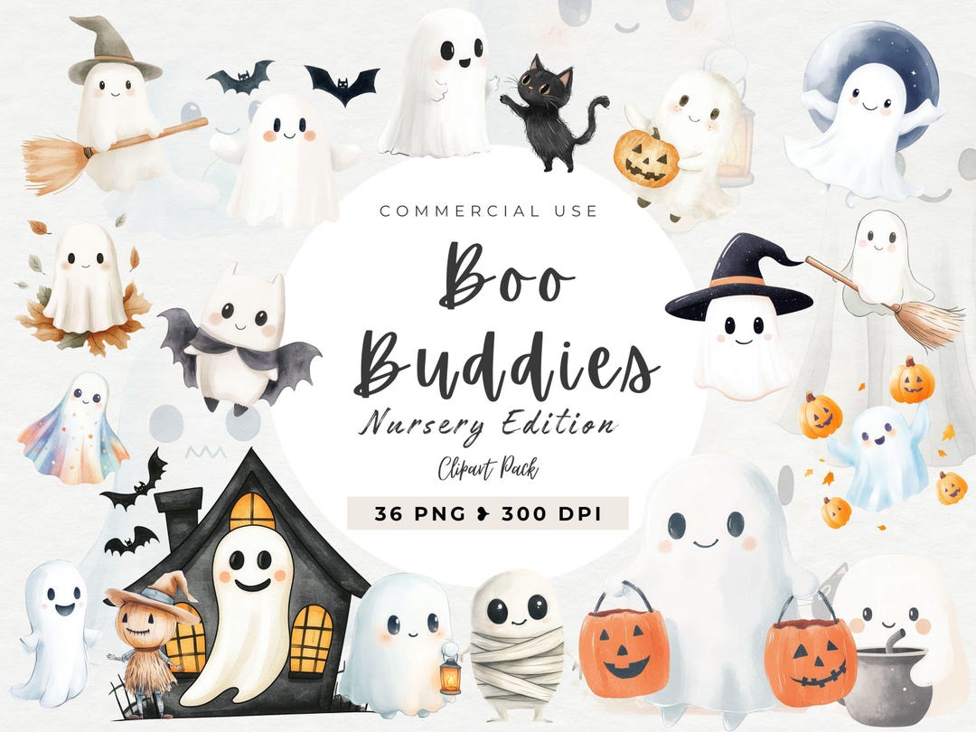 Cute Ghost Watercolor Clipart, Cute Halloween, Instant Download, Kids ...