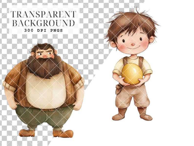 Jack and the Beanstalk Clipart, Watercolor Fairy Tale Graphics, Kids ...