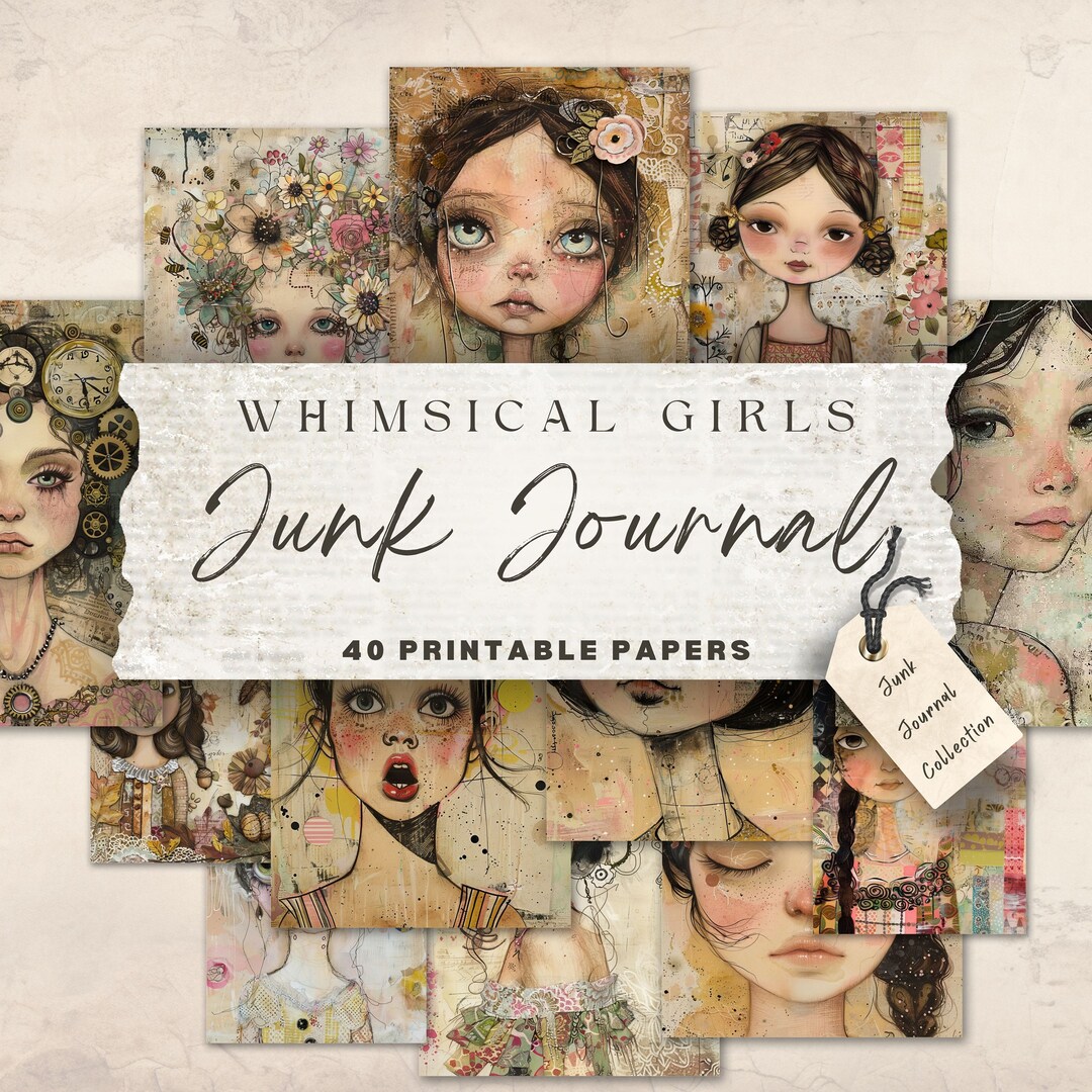 Whimsical Girls Junk Journal Pages, Whimsical Ephemera, Papers Girls ...
