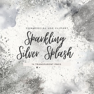 Silver Watercolor Splatter Clipart, Abstract Background, Splashes ...