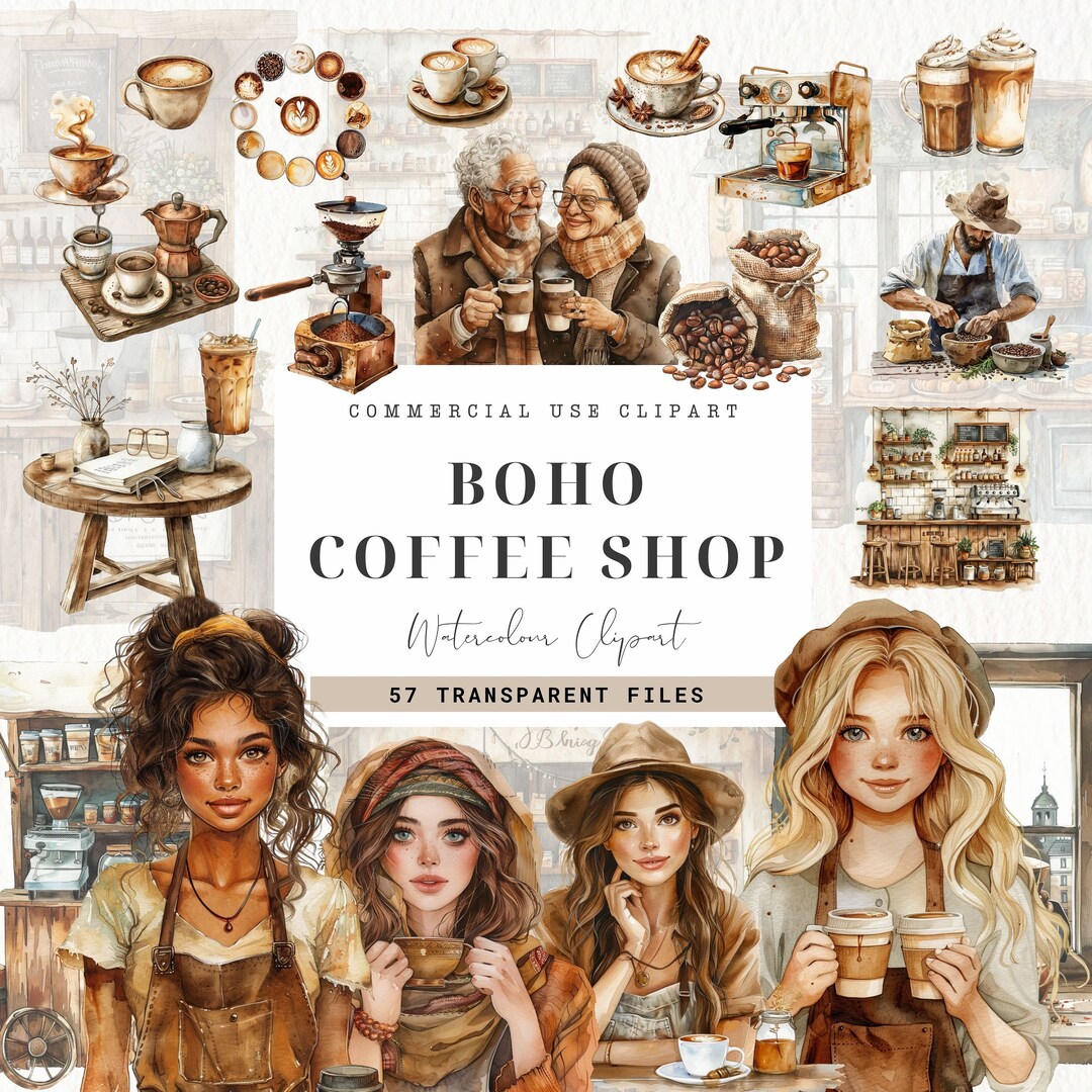 Watercolor Coffee Lover Clipart, Card Making, Book Lover, Barista ...