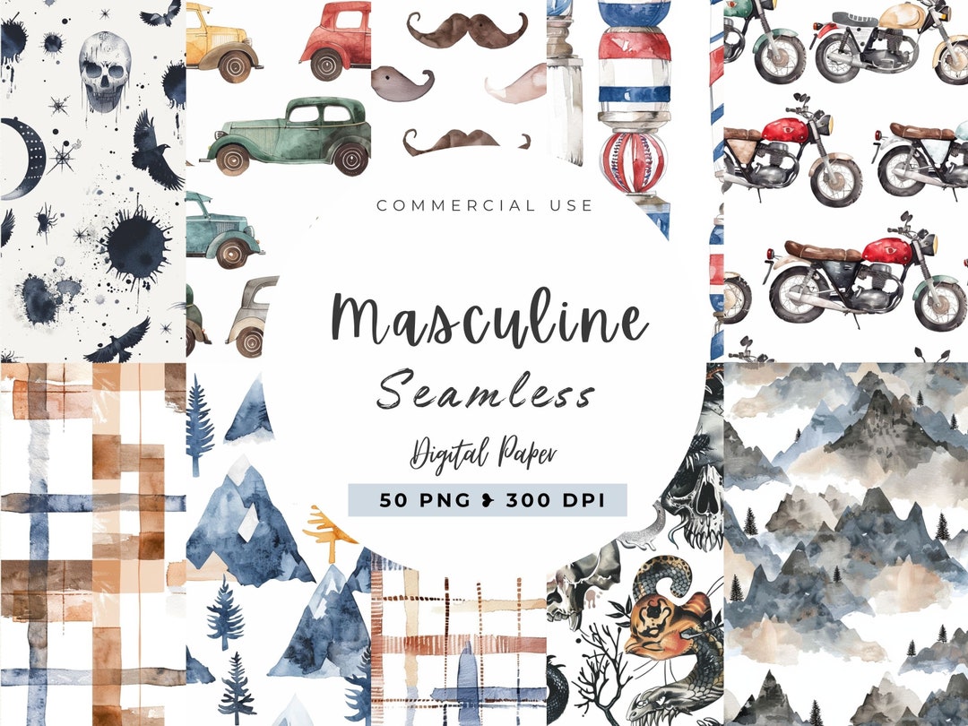 Seamless Paper Masculine, Father's Day, Digital Paper for Junk Journals ...