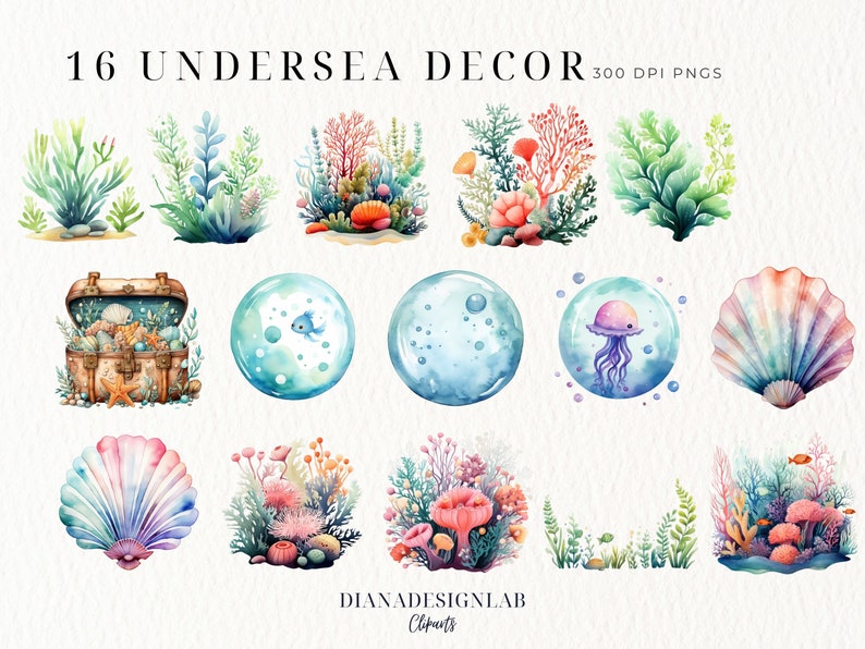 Undersea Watercolor Clipart, Cute Ocean Animals Png, Baby Shower ...