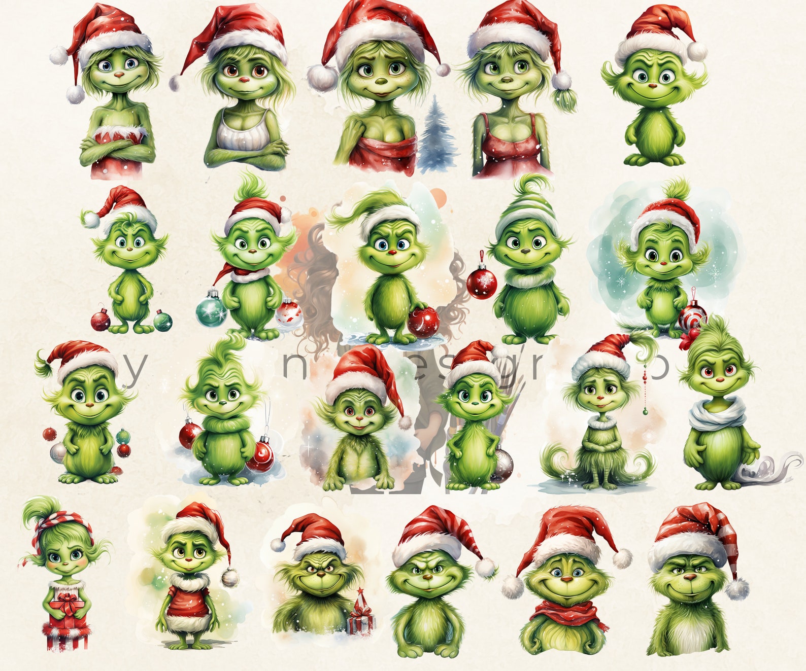 Festive Holiday Characters Clipart, Cute Watercolor Christmas ...