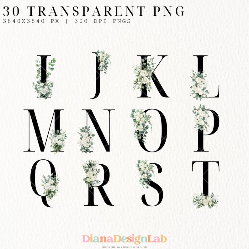 Watercolor Floral Alphabet Clipart, Commercial Use, Wedding Letters Png ...