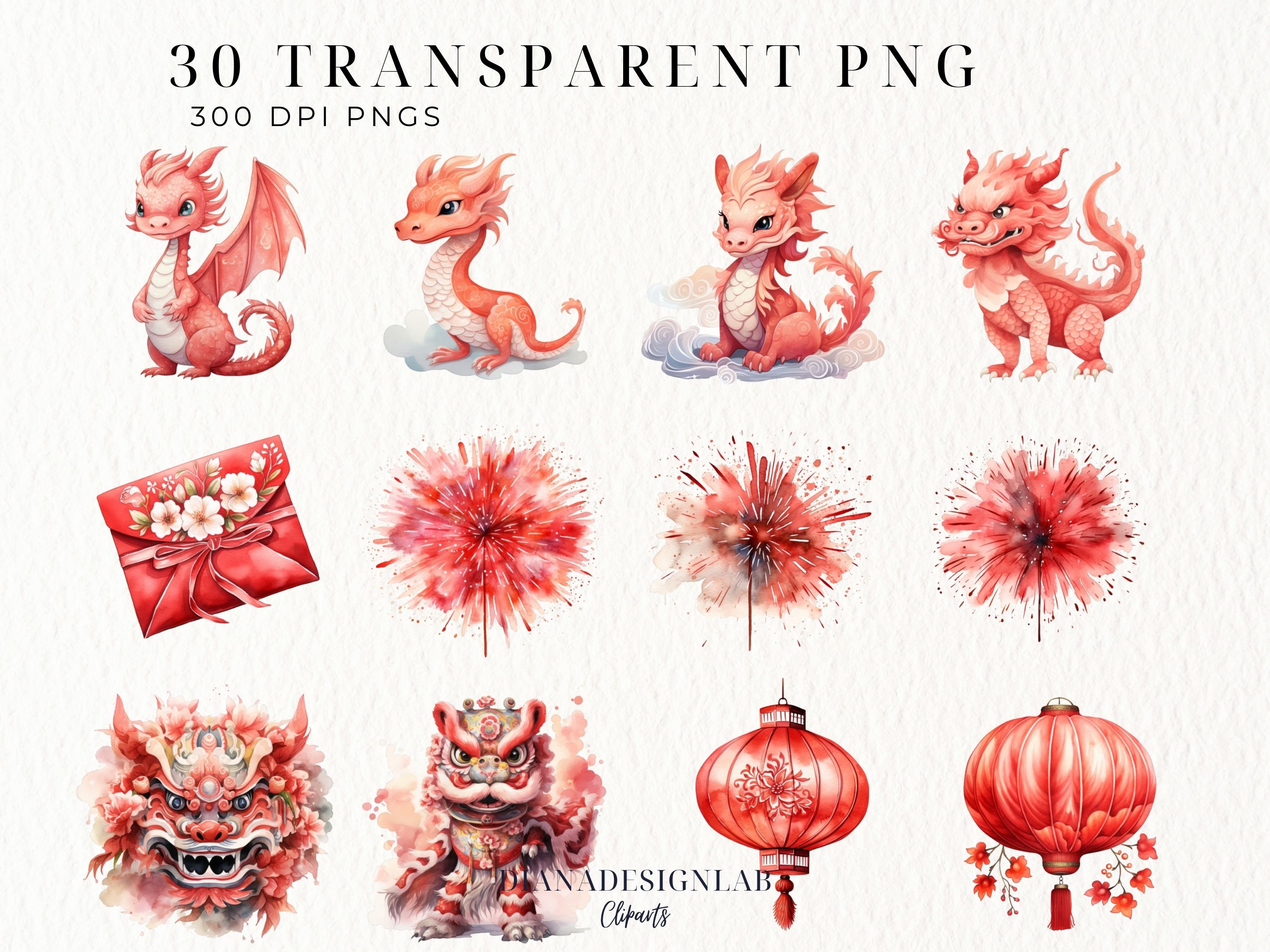 Dragon 2024 Clipart Chinese New Year Clipart Year of Dragon - Etsy