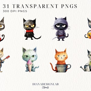 Quirky Cat Clipart, Whimsical Cats Clip Art, Kawaii Cat, Quirky Cat ...