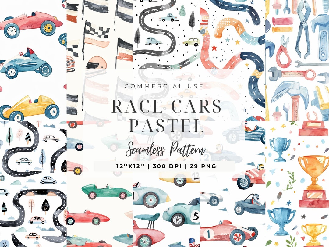 Race Cars Seamless Pattern, Seamless Pattern, Cartoon Racing Design ...