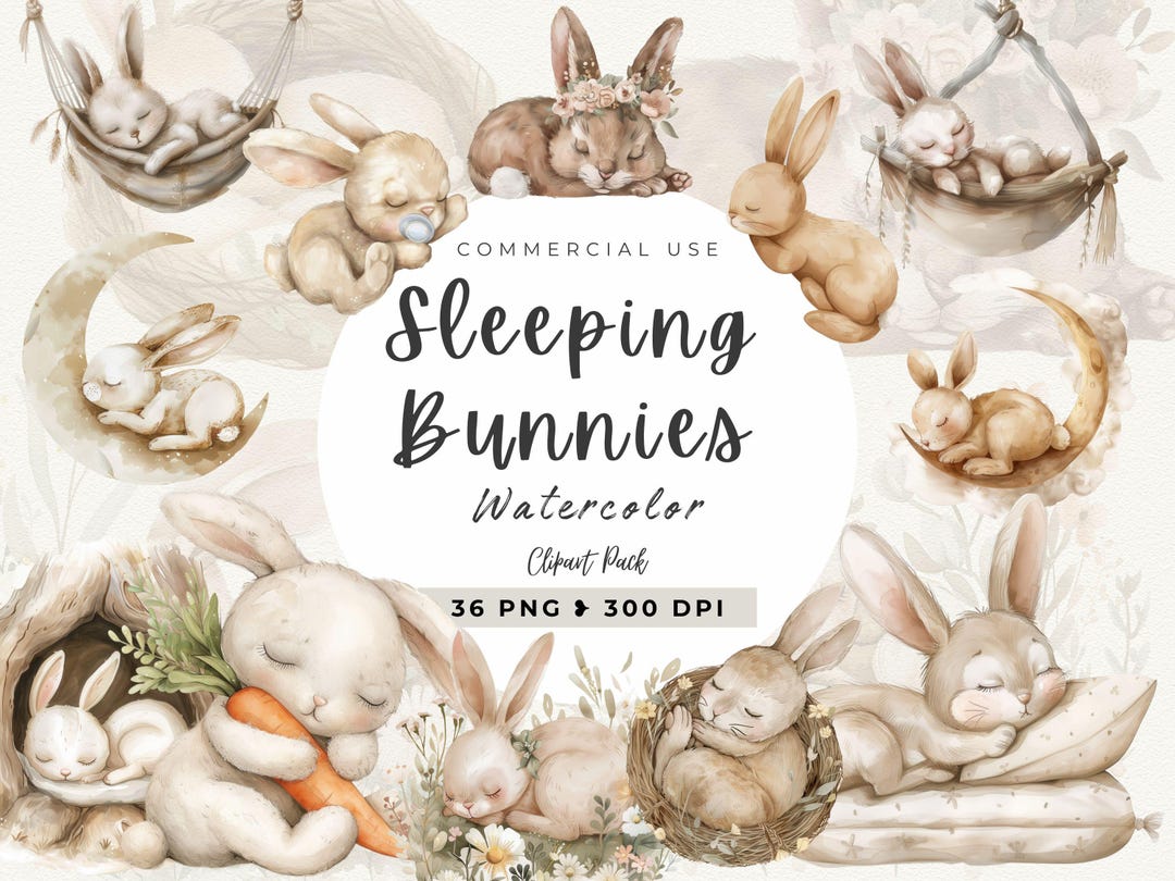 Sleeping Baby Bunnies Clipart, Bunny Baby Shower, Welcome Baby, Instant ...