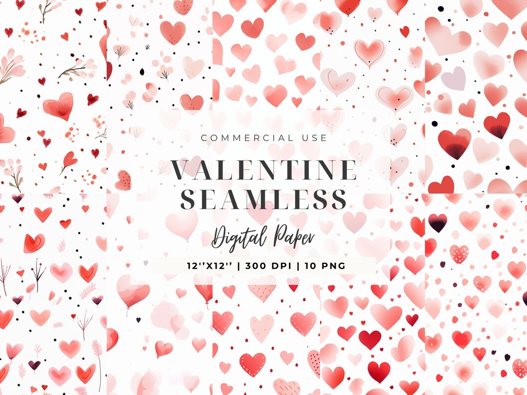Valentine Hearts Seamless Digital Papers, Love Backgrounds, Valentine's ...
