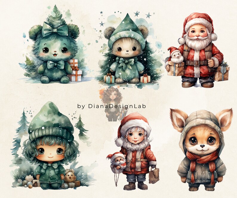 Cute Watercolor Christmas Clipart Bundle Christmas Gift - Etsy