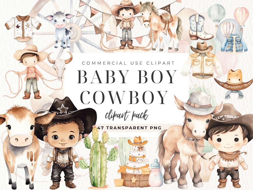 Baby Boy Cowboy Clipart, Cowboy Boots, Baby Shower, Wild West Png ...