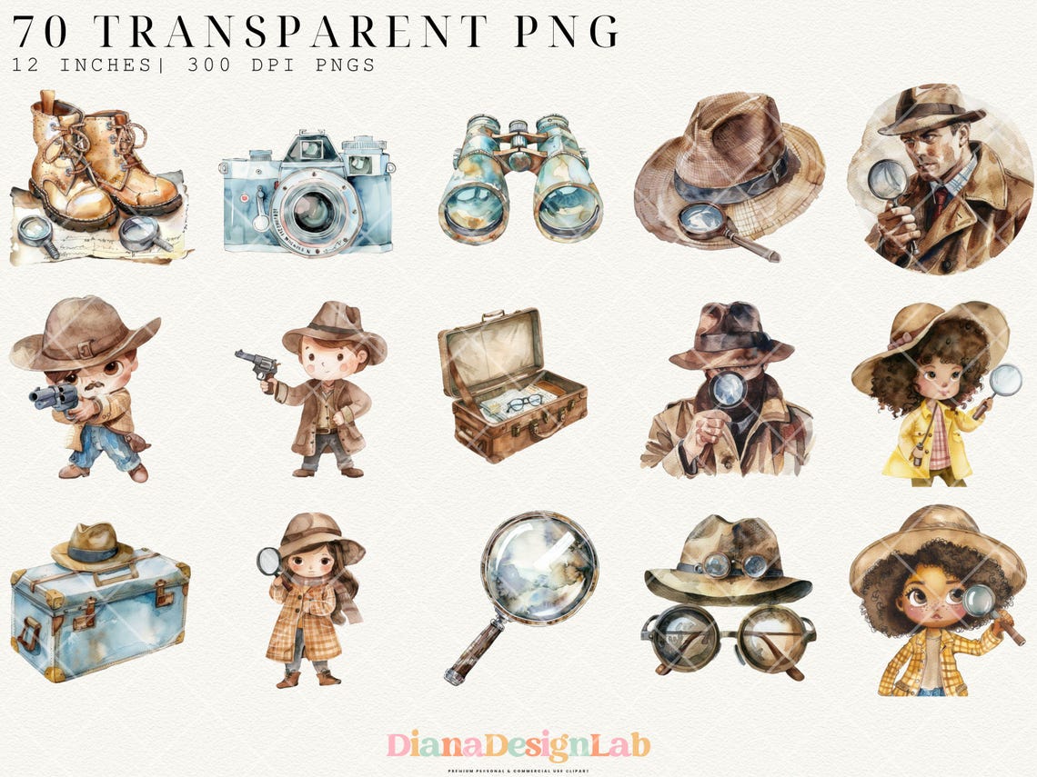 Watercolor Detective Clipart, Detective Graphics, Private Investigator ...