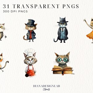 Quirky Cat Clipart, Whimsical Cats Clip Art, Kawaii Cat, Quirky Cat ...