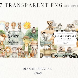 Safari Animals Clipart Bundle, Nursery Decor, Baby Shower, Jungle Truck ...