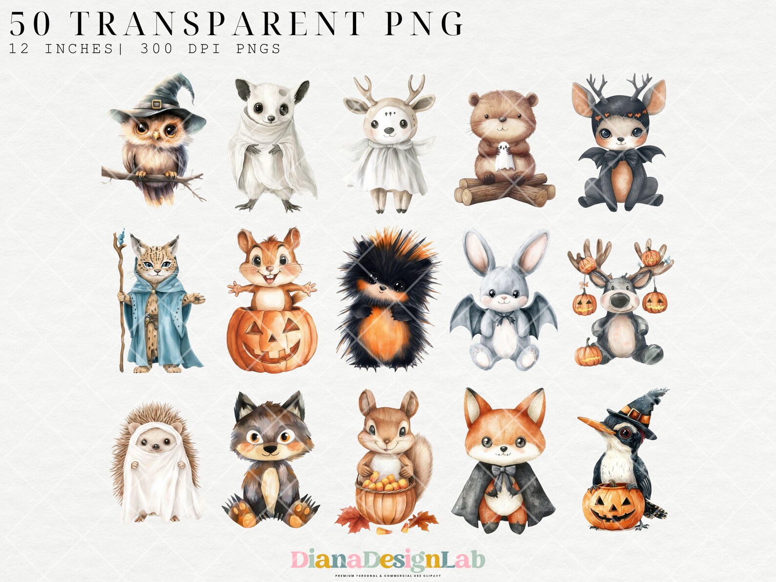 Woodland Halloween Watercolor Clipart, Nursery Decor, Spooky Clipart ...