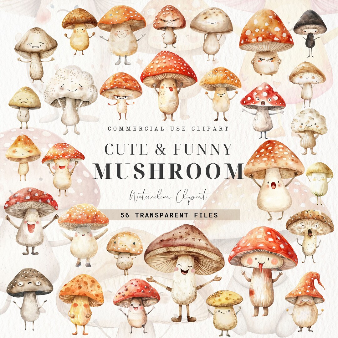 Cute Mushroom Clipart, Funny Mushroom, Commercial Use, Fungi, Mystical ...