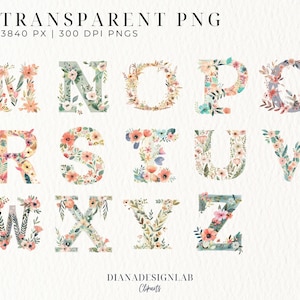 Watercolor Floral Alphabet Collection Clipart, Pink Flowers, Planner ...