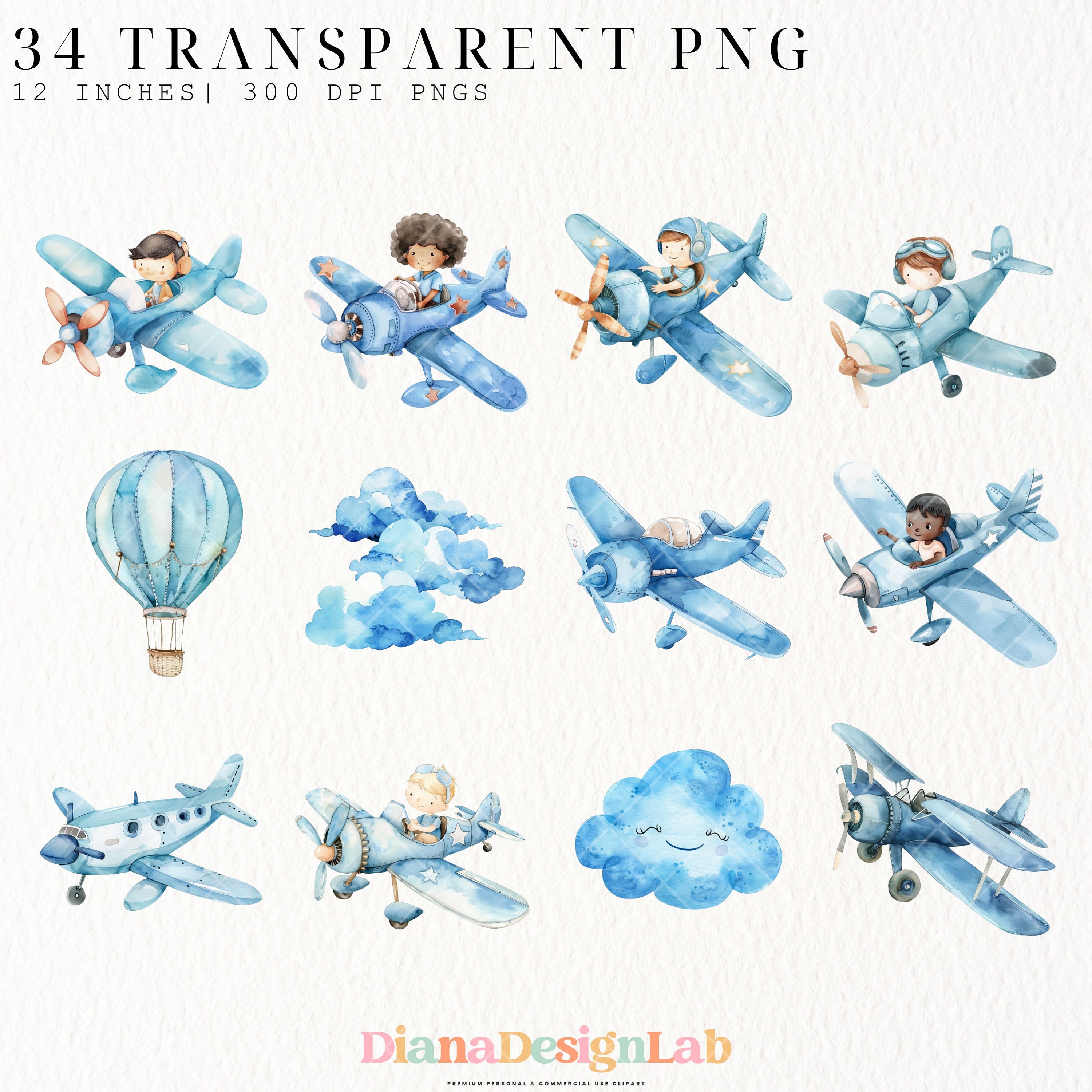 Watercolor Airplane Clipart, Baby Boy, Vintage Toys Nursery Decor ...