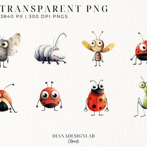 Watercolor Quirky Insect, Insect Wall Art, Watercolour Sticker ...