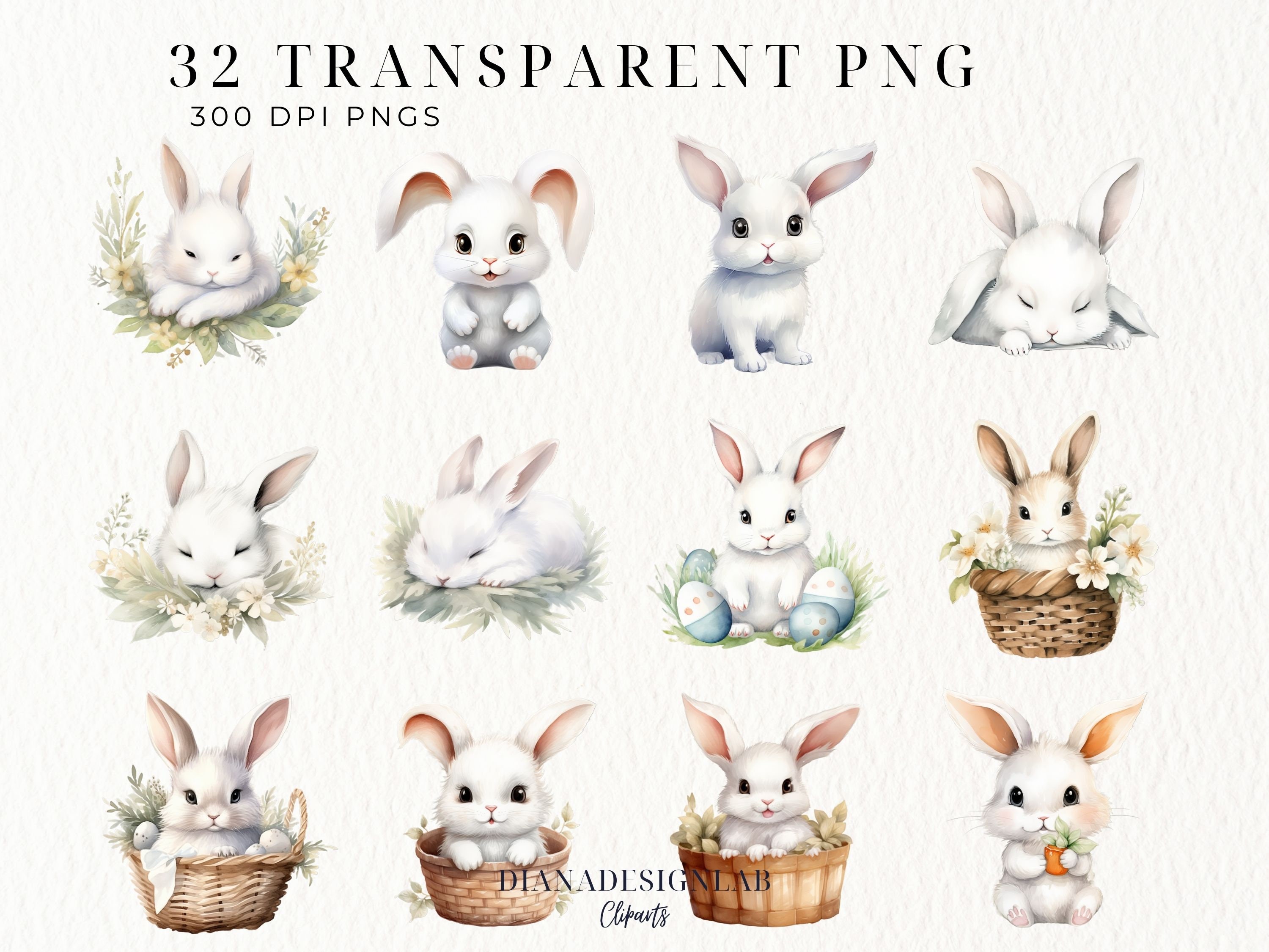 Cute White Bunny Clipart, Baby Bunny PNG, Bunny Illustration, Children ...