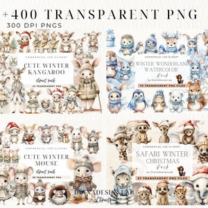 Cute Christmas Animal Mega Clipart Bundle, Christmas Gift Clipart, Baby ...