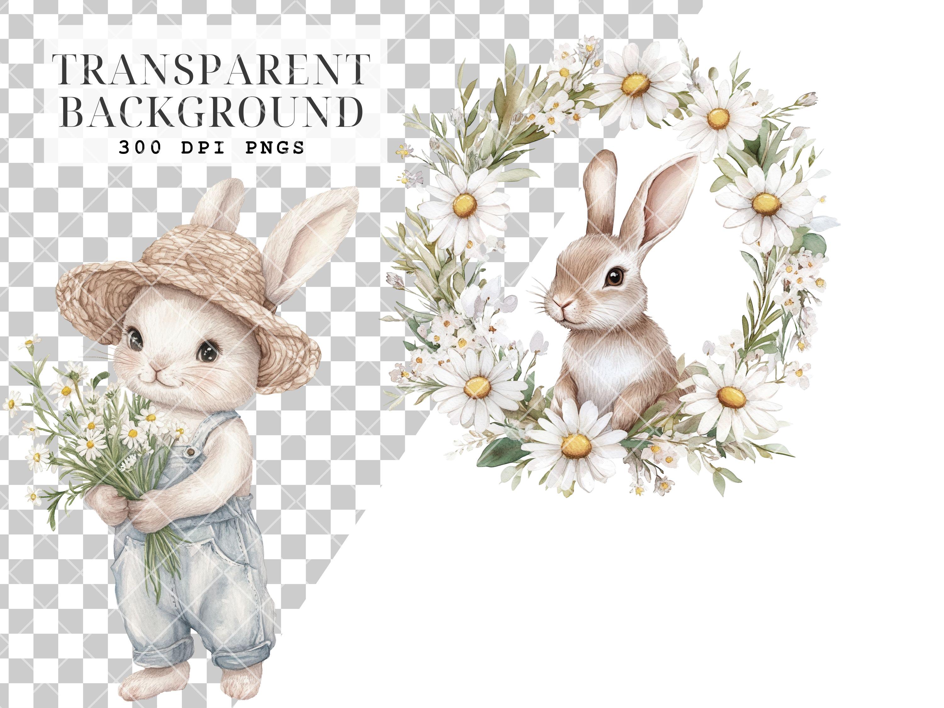 Watercolor Boho Easter Clipart, Cute Bunny PNG, Spring Floral Designs ...