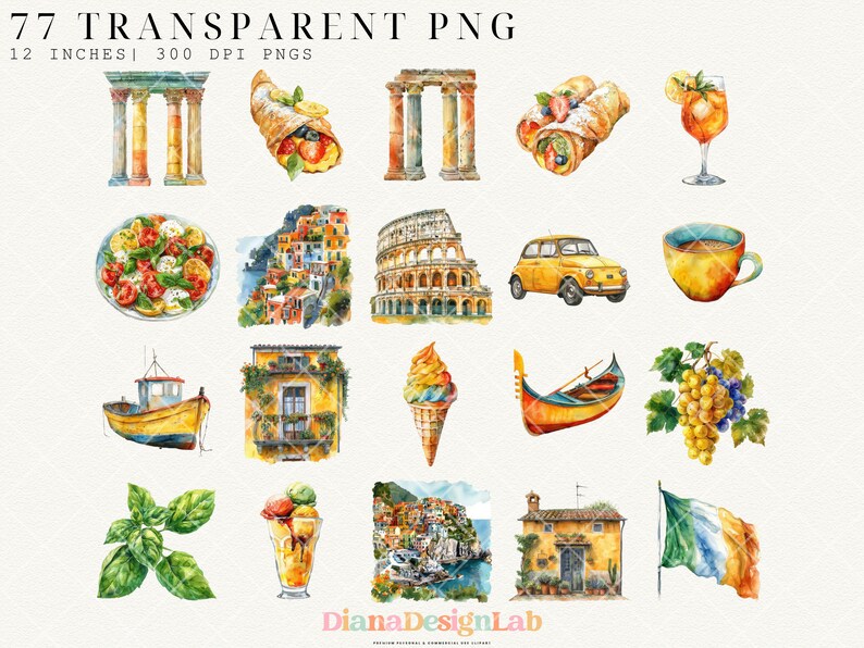 Italian Summer Watercolor Clipart, Italy Scenery, Amalfi Coast ...