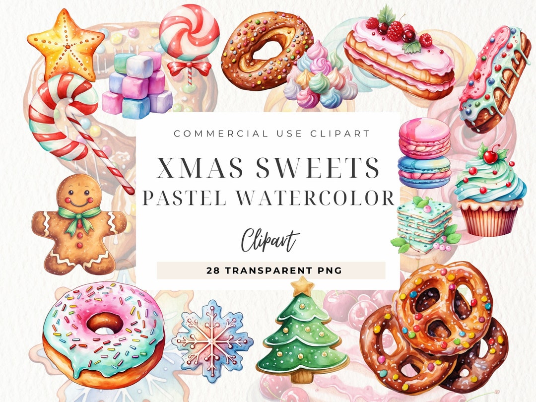 Christmas Sweets Clipart, Cookies Sweets Clip Art, Candy Cane With Bow ...