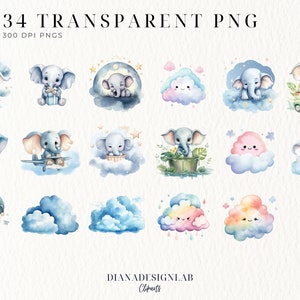 Baby Boy Elephant Clipart, Baby Shower, Cute Elephant With Ballons ...